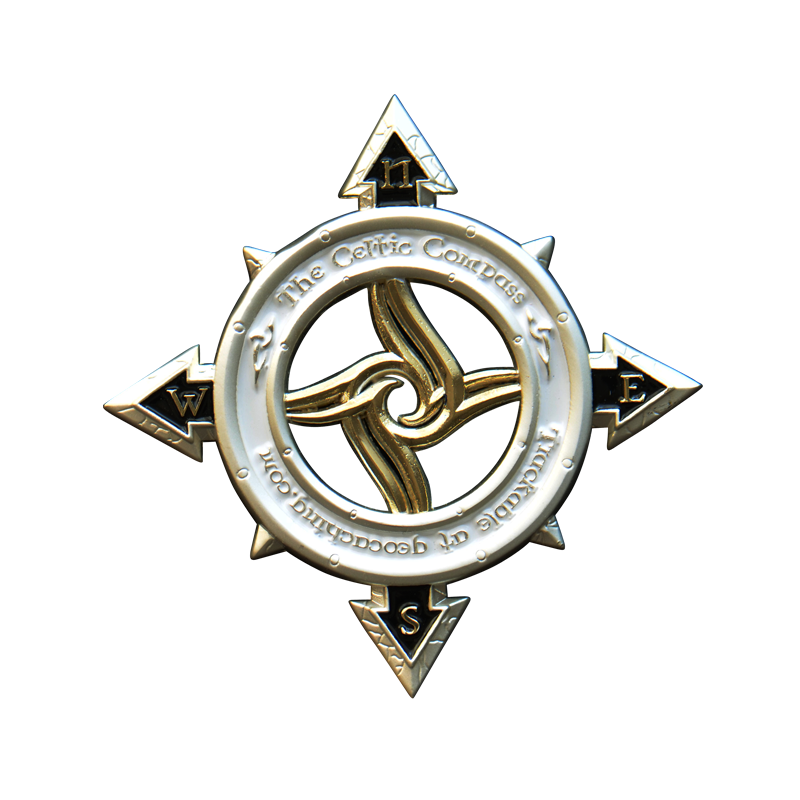 Celtic Compass Geocoin - Silver matt + GOLD - Limited Edition